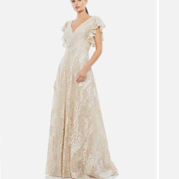 Mac Duggal | Dresses | Mac Duggal Embroidered Flutter Sleeve V Neck ...